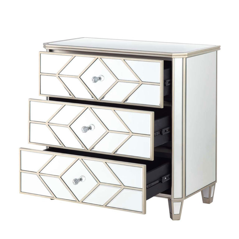 Venetia Mirrored Champagne Gold 3 Drawer Chest Of Drawers Cabinet ...