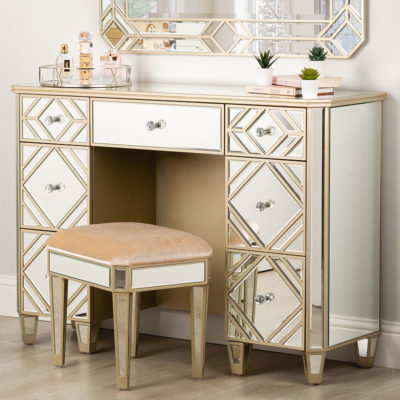 Venetia Mirrored Champagne Gold 7 Drawer Dressing Table Vanity Table ...