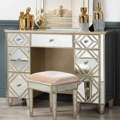 Venetia Mirrored Champagne Gold 7 Drawer Dressing Table Vanity Table ...