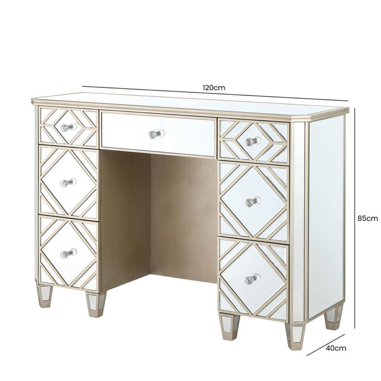 Venetia Mirrored Champagne Gold 7 Drawer Dressing Table Vanity Table | Picture Perfect Home