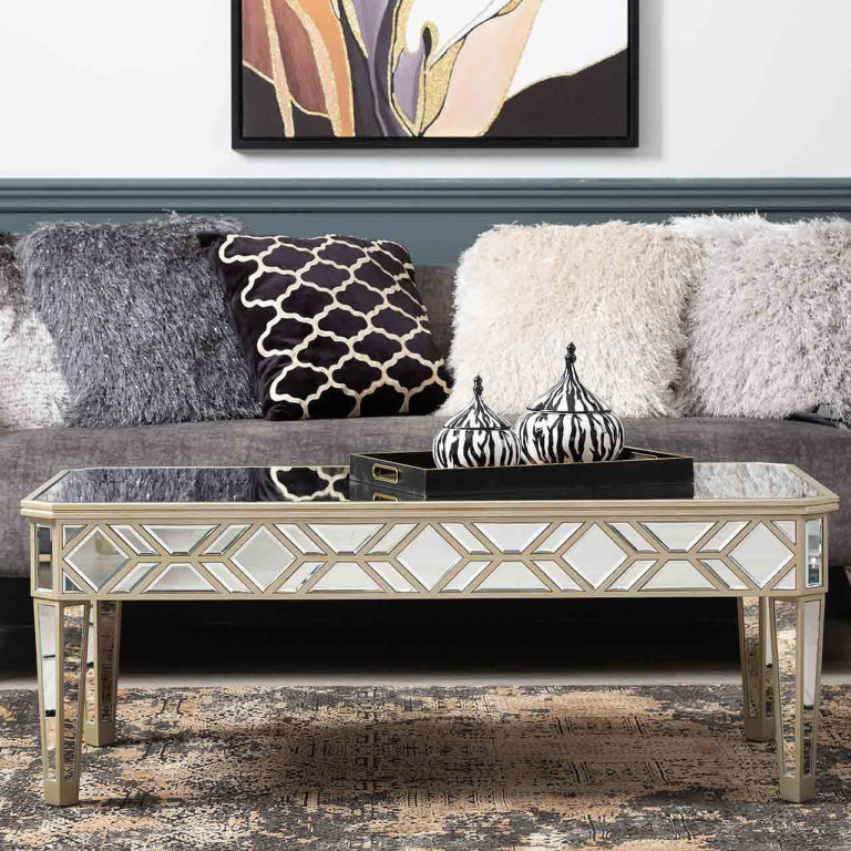 Venetia Mirrored Champagne Gold Coffee Table Lounge Table | Picture Perfect Home