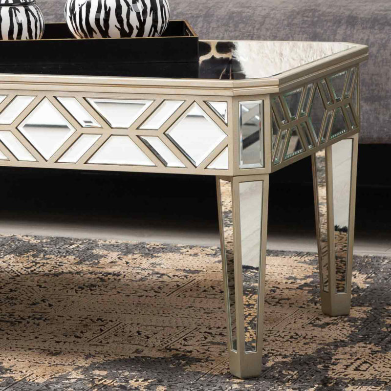 Venetia Mirrored Champagne Gold Coffee Table Lounge Table | Picture Perfect Home