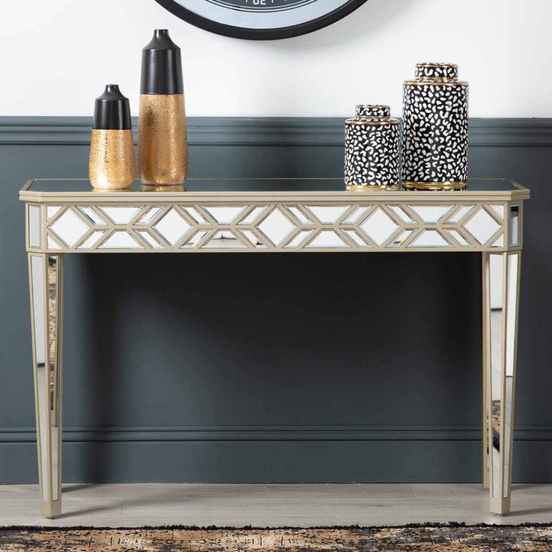 Venetia Mirrored Champagne Gold Console Table Hallway Table | Picture ...