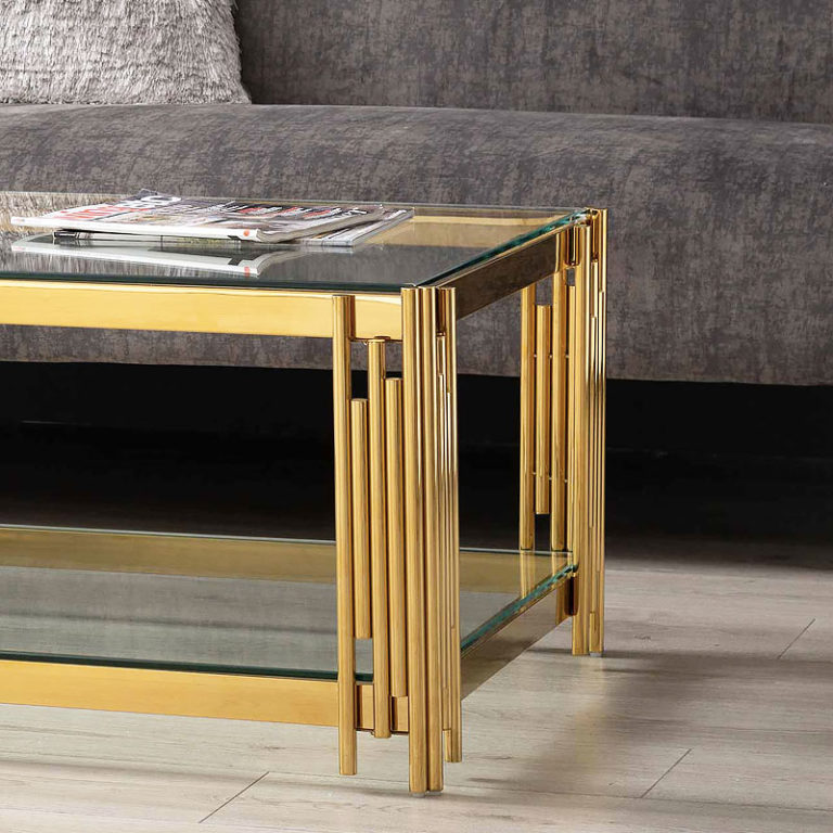 Colton Gold Metal And Glass Lounge Coffee Table | Picture Perfect Home