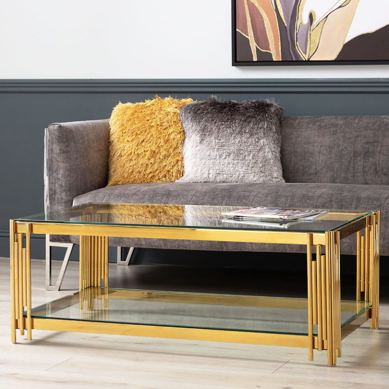 Colton Gold Metal And Glass Lounge Coffee Table | Picture Perfect Home