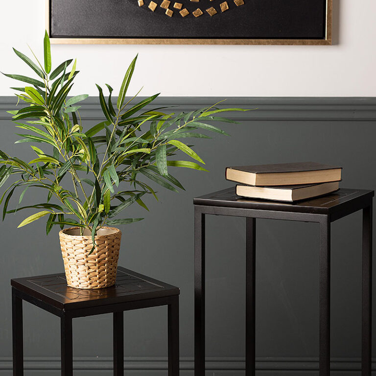 Hermione Set Of 2 Black Wood And Black Metal Plant Stands Side Tables ...