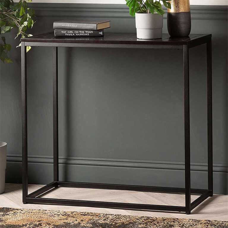 Hermione Black Wood And Black Metal Console Table Hallway Table ...