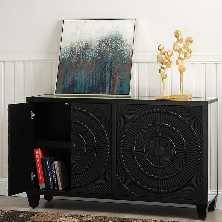 Octavia Black 4 Door Sideboard With Mirrored Sides And Top | Picture ...