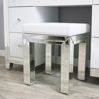 White Mirrored Bedroom Set Of 7 Drawer Dressing Table Stool And Mirror ...