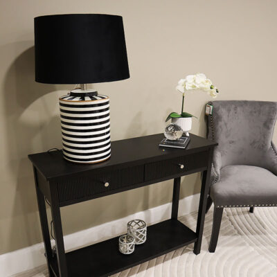 Tall Black And White Striped Humbug Ceramic Table Lamp With Black Shade ...