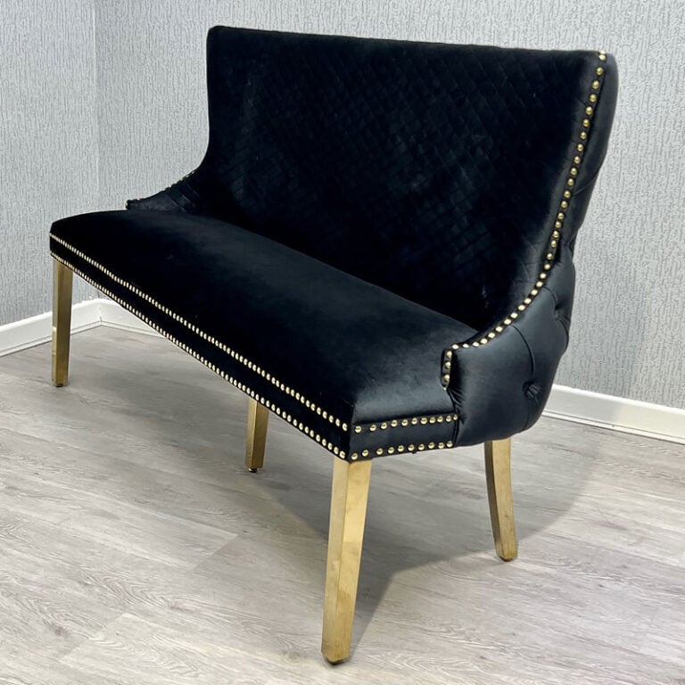Elizabeth Black Velvet And Gold Dining Bench With Lion Ring Knocker ...
