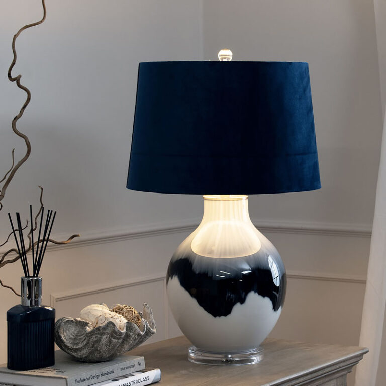 Large Royal Blue And White Hand Dipped Ceramic Occasional Table Lamp ...