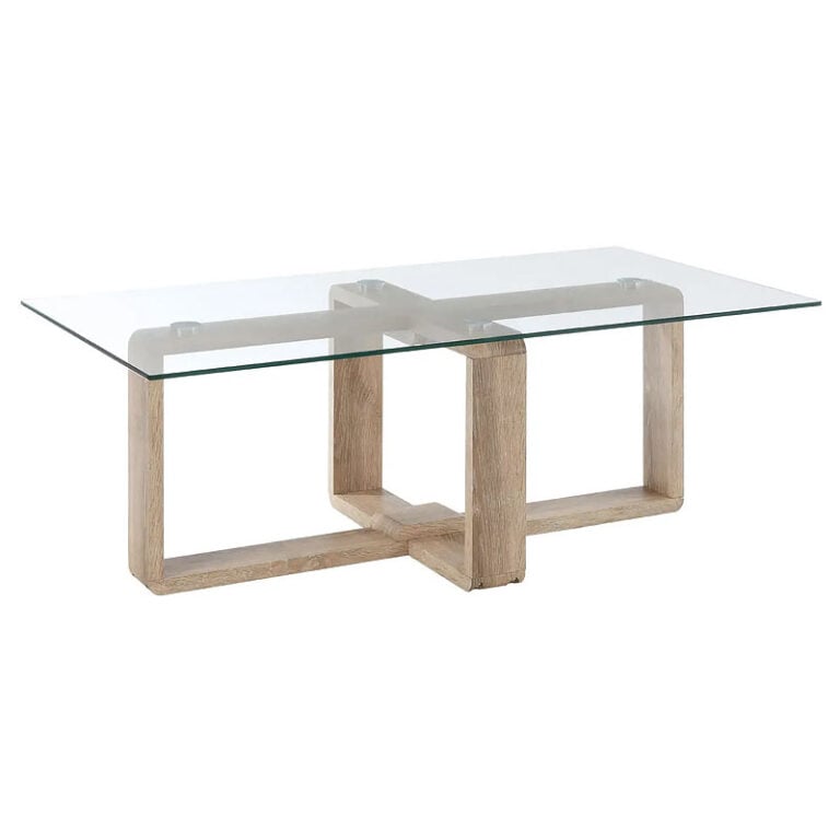 Beaumont Rectangular Wood Coffee Table With Clear Glass Top | Picture ...