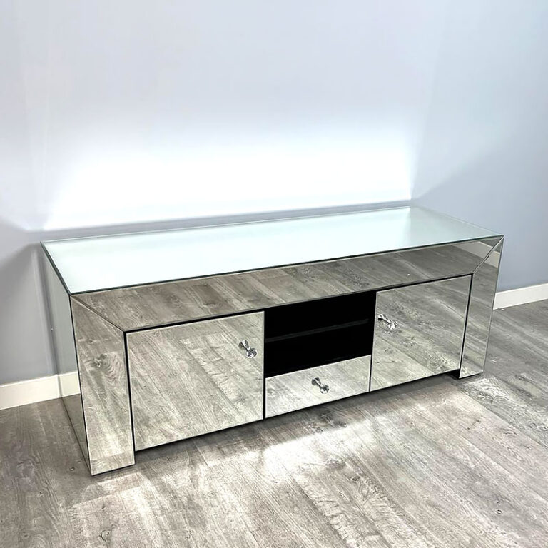 Classic Mirror Silver Mirrored Glass TV Stand Media Unit 144cm ...