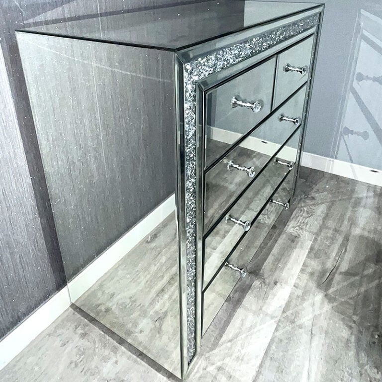 Diamond Crush Large 5 Drawer Mirrored Chest Of Drawers | Picture Perfect Home