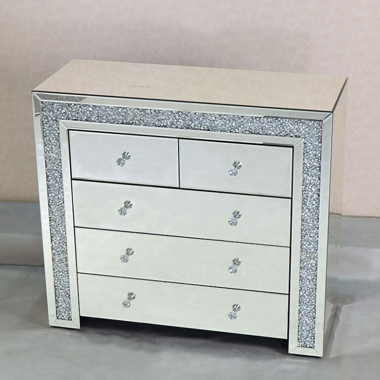 Diamond Crush Large 5 Drawer Mirrored Chest Of Drawers | Picture ...