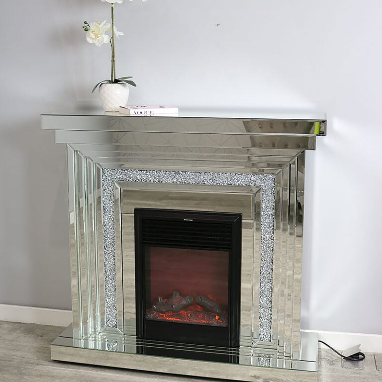 Diamond Crush Mirrored Glass Fireplace Electric Fire Surround | Picture ...