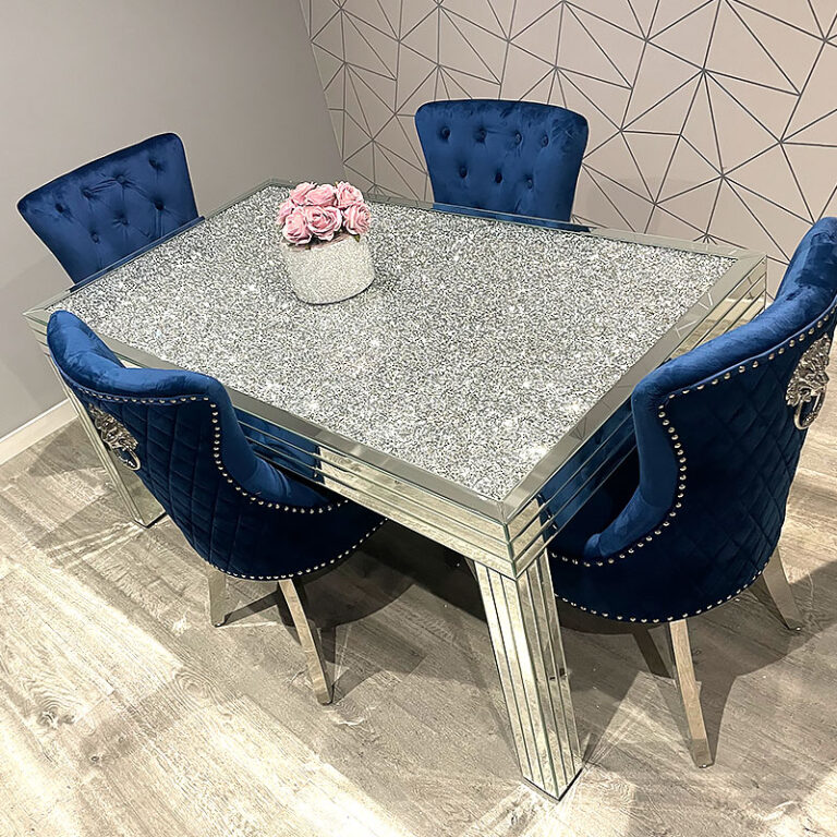 Diamond Crush Rectangular Mirrored Glass Dining Table 160cm | Picture ...