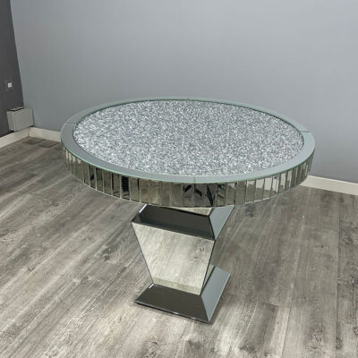 Diamond Crush Round Mirrored Glass Dining Table 90cm | Picture Perfect Home
