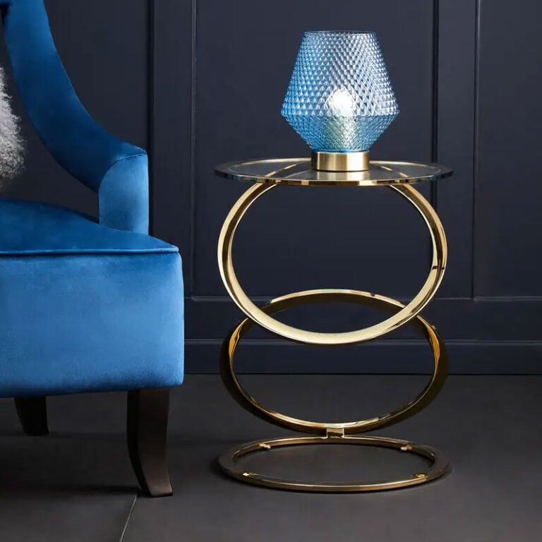 Soft Gold Metal And Glass Suspended Ring Side Table | Picture Perfect Home