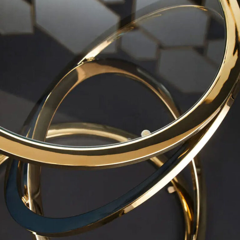 Soft Gold Metal And Glass Suspended Ring Side Table | Picture Perfect Home