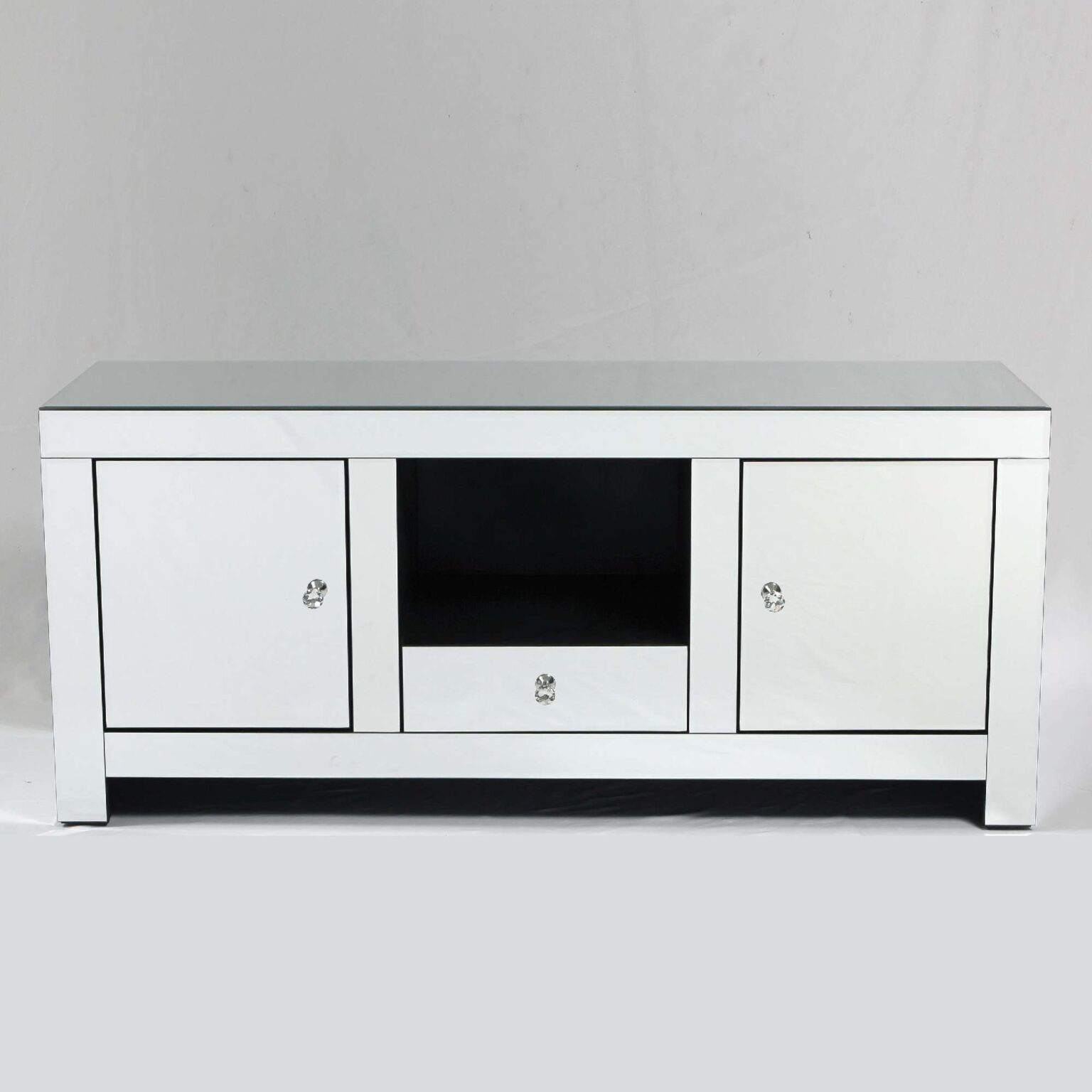 Classic Mirror Silver Mirrored Glass TV Stand Media Unit 120cm ...