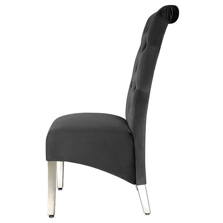 Set Of 2 Anne High Back Dark Grey Velvet And Chrome Dining Chairs With ...