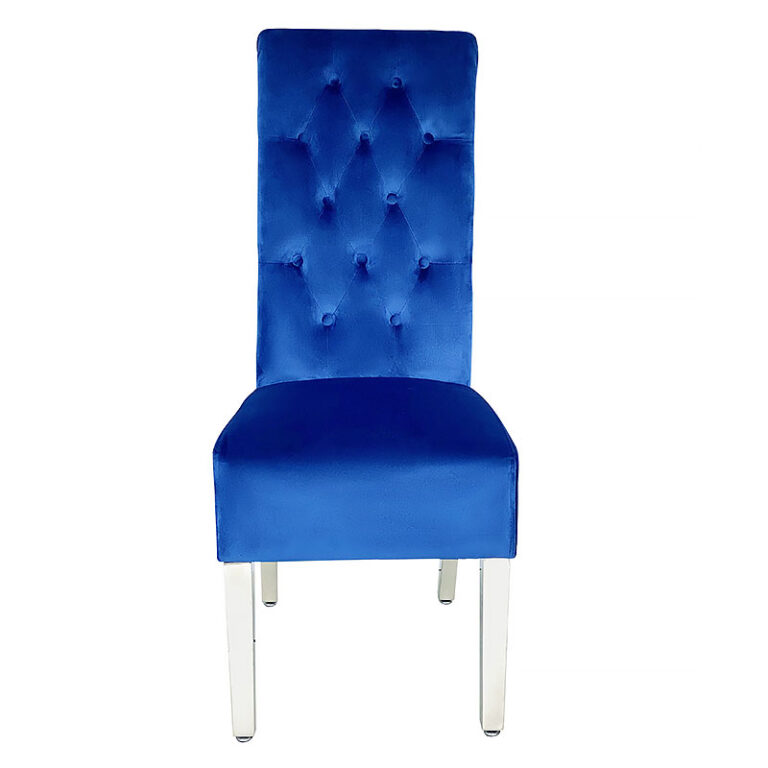 Set Of 2 Anne High Back Navy Velvet And Chrome Dining Chairs With Lion ...