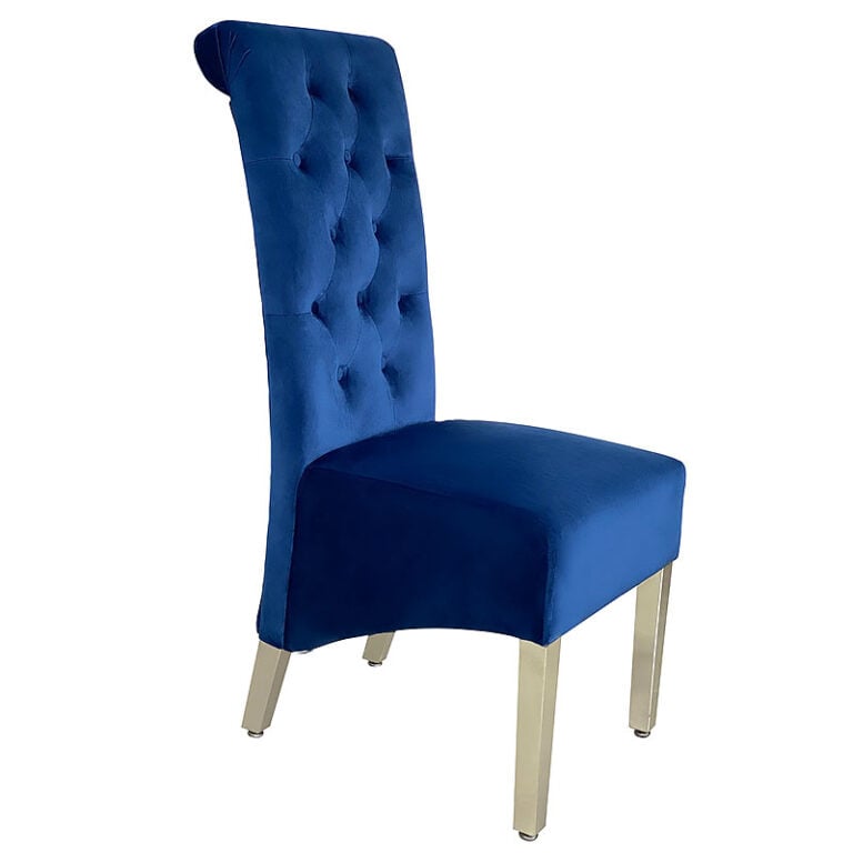 Set Of 2 Anne High Back Navy Velvet And Chrome Dining Chairs With Lion ...