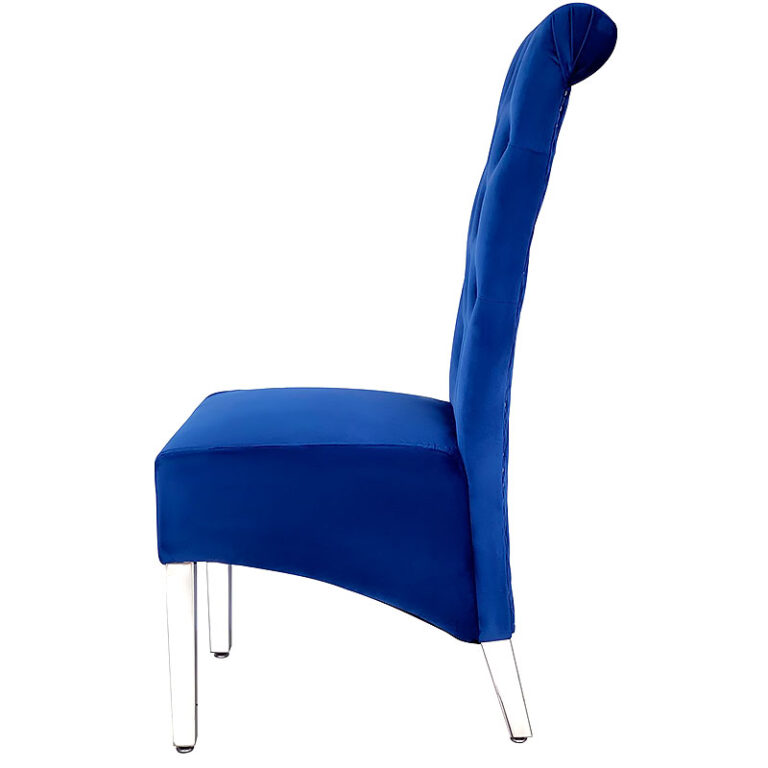Set Of 2 Anne High Back Navy Velvet And Chrome Dining Chairs With Lion ...