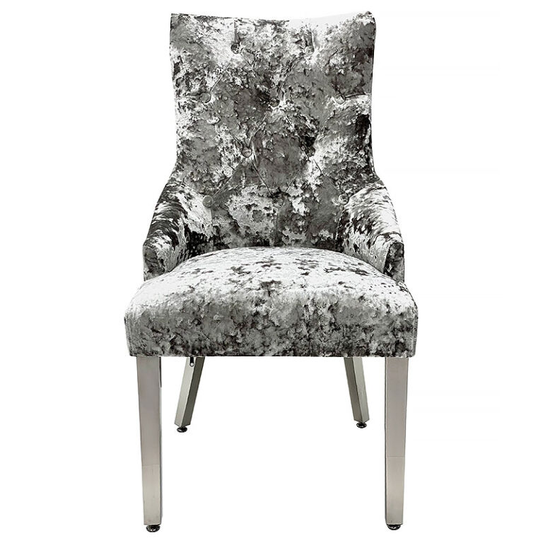 Set Of 2 Camilla Crushed Velvet And Chrome Dining Chairs With Lion ...