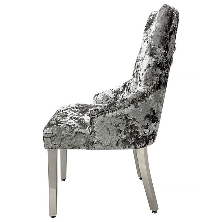Set Of 2 Camilla Crushed Velvet And Chrome Dining Chairs With Lion ...