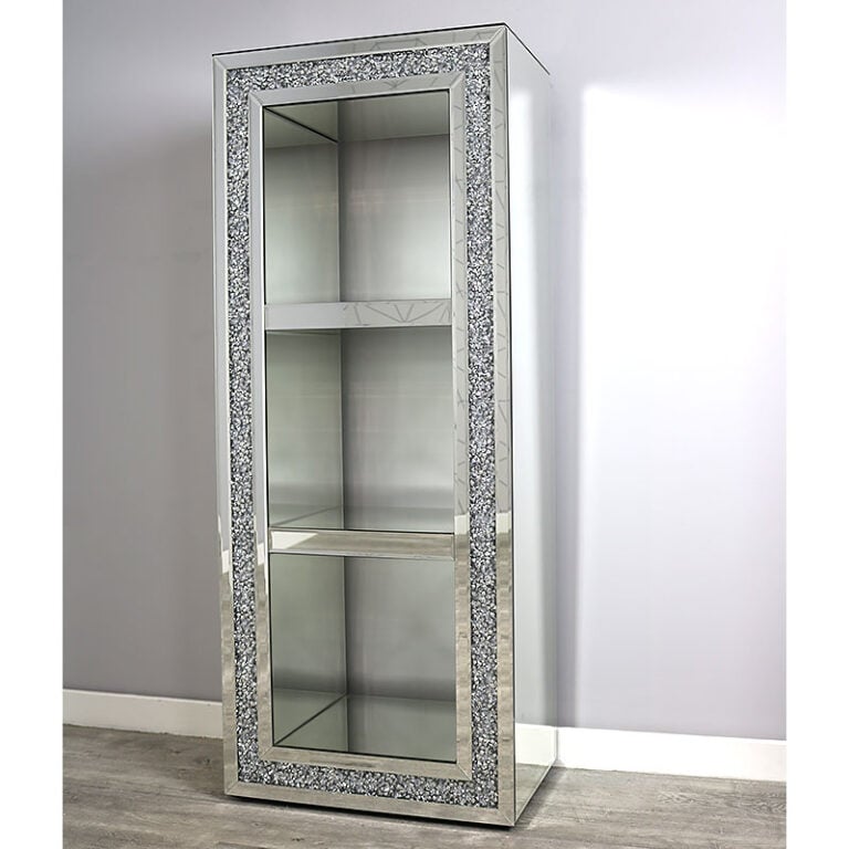 Diamond Crush 3 Shelf Mirrored Display Cabinet Bookcase Shelving Unit ...