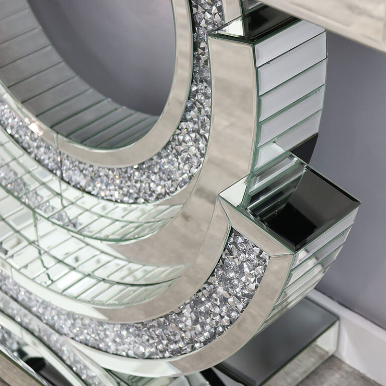 Diamond Crush Mirrored Glass Crescent Console Table | Picture Perfect Home