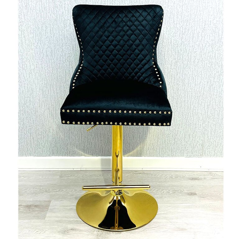 Elizabeth Black Velvet And Gold Bar Stool With Ring Knocker | Picture ...
