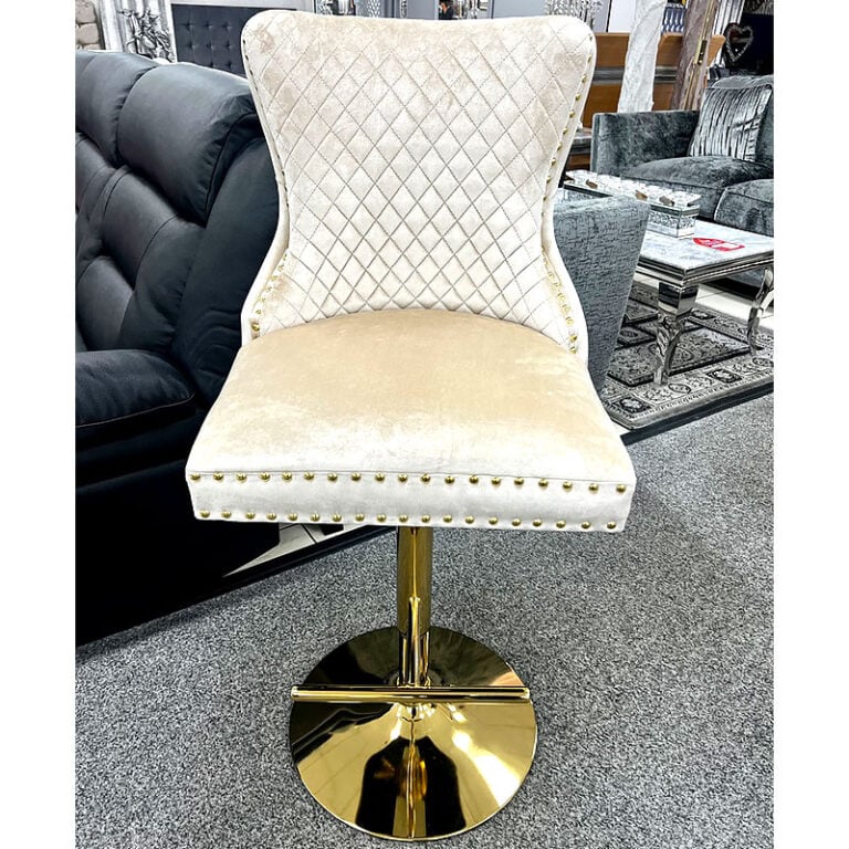 Elizabeth Cream Velvet And Gold Bar Stool With Lion Knocker | Picture ...