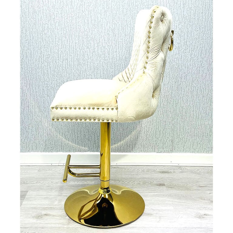 Elizabeth Cream Velvet And Gold Bar Stool With Ring Knocker | Picture ...