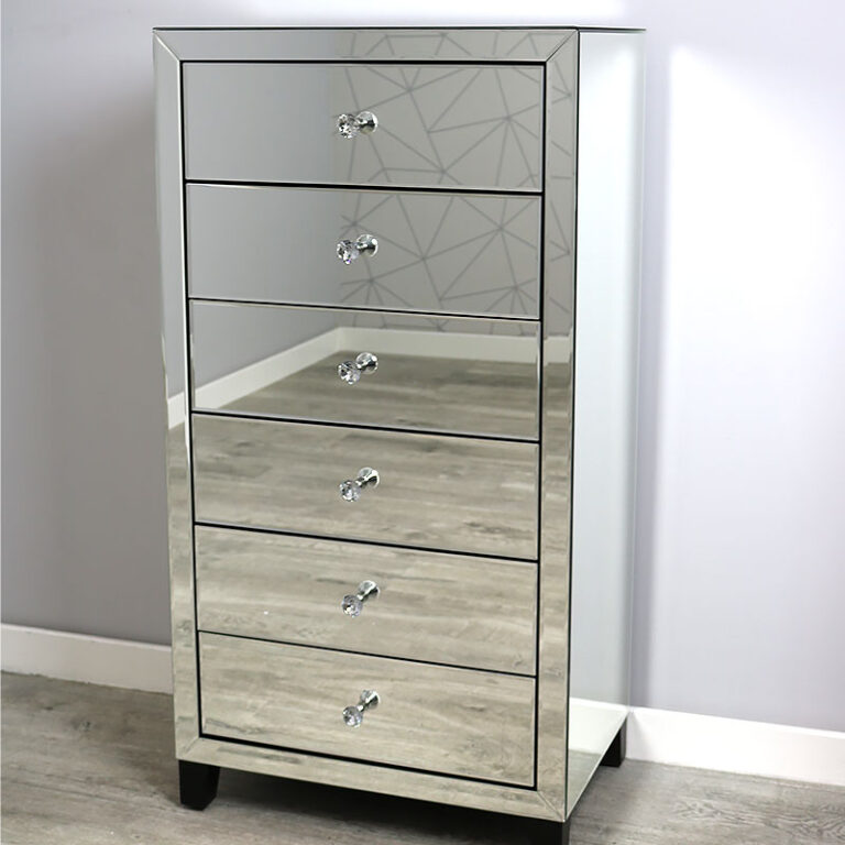 Classic Mirror 6 Drawer Mirrored Glass Tallboy Chest Of Drawers ...