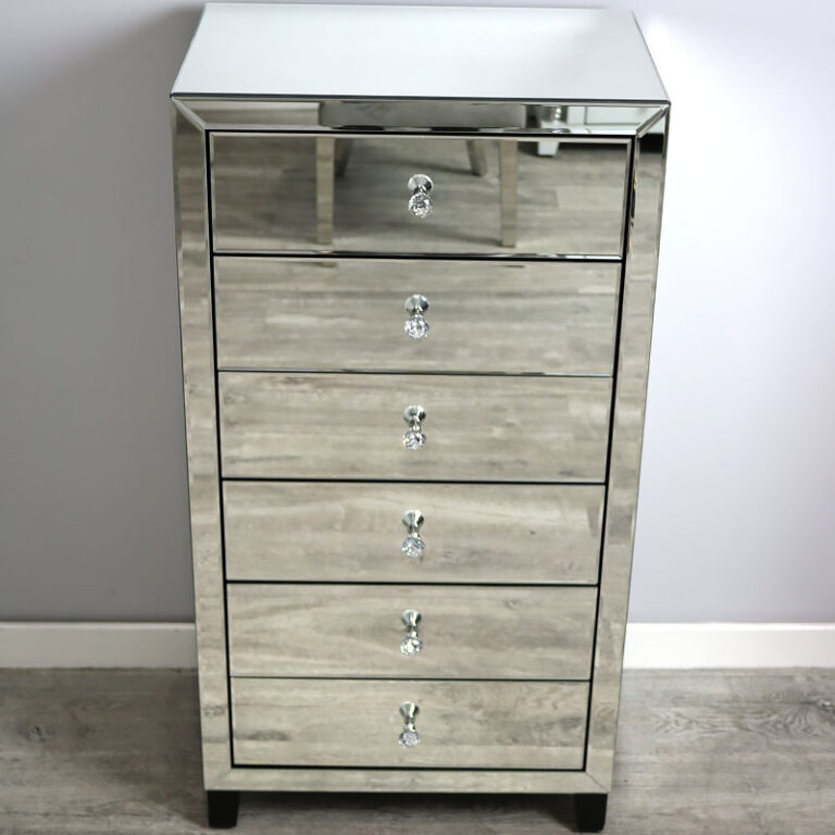 Classic Mirror 6 Drawer Mirrored Glass Tallboy Chest Of Drawers ...
