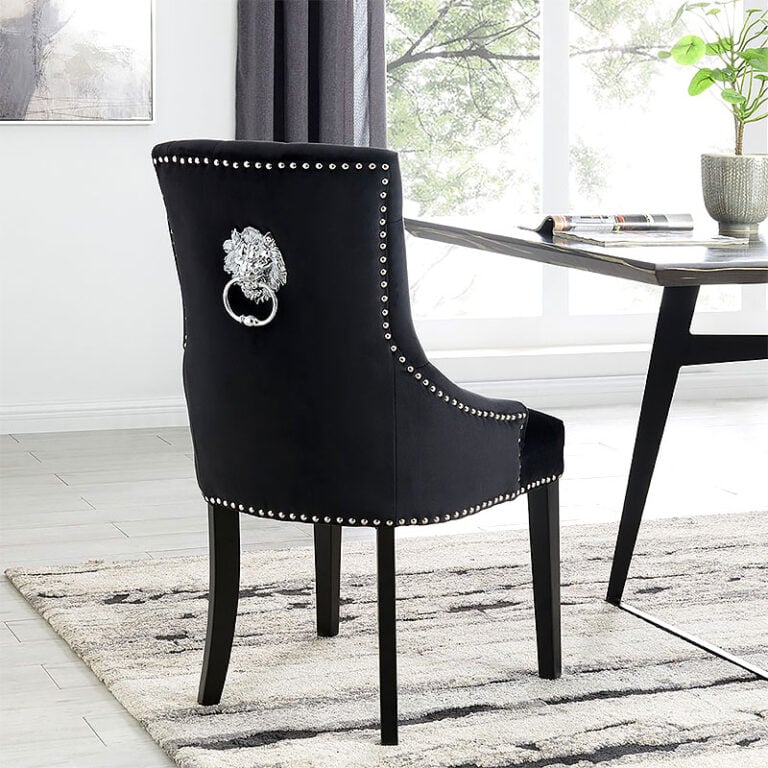 Set Of 2 Isabella Black Velvet And Black Wood Dining Chairs With Lion ...