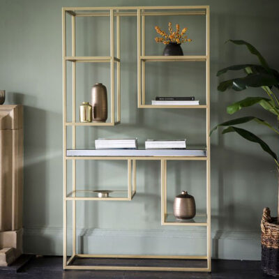 Knightsbridge Mirrored Glass And Gold Metal Shelving Display Unit ...