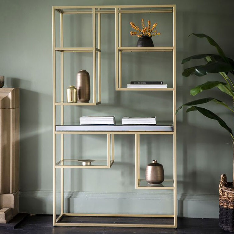 Knightsbridge Mirrored Glass And Gold Metal Shelving Display Unit ...