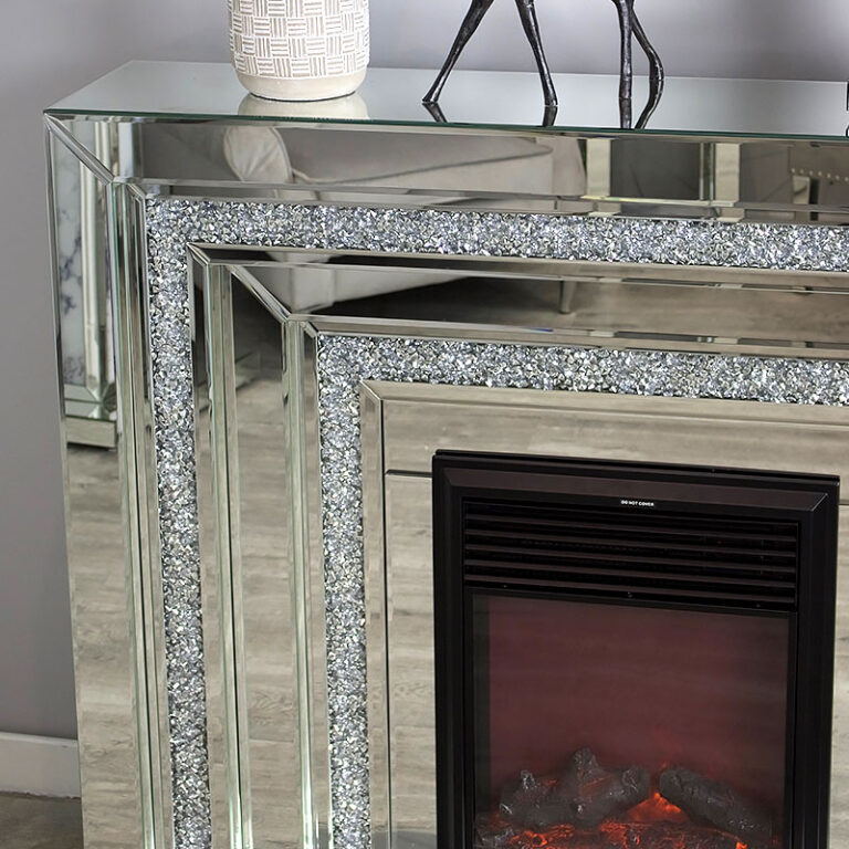 Large Diamond Crush Mirrored Glass Fireplace Electric Fire Surround ...
