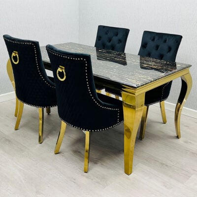 Luxury Black Marble Dining Table With Gold Legs 180cm Picture Perfect