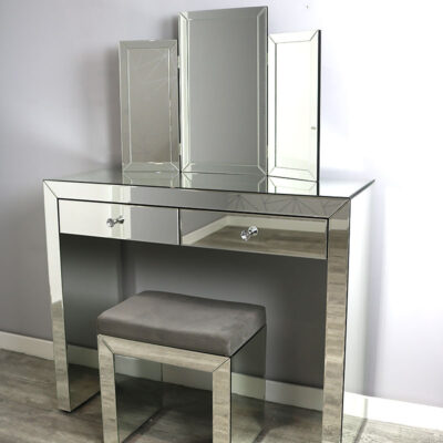 Mirrored Glass Dressing Table Set With Vanity Mirror And Stool ...