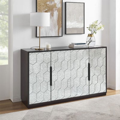 Catalina 4 Door Antiqued Mirrored Glass Sideboard Cabinet | Picture ...