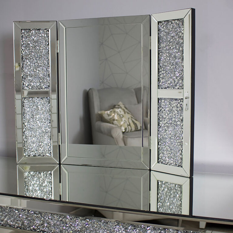 Diamond Crush Mirrored Dressing Table Set With Vanity Mirror And Stool ...