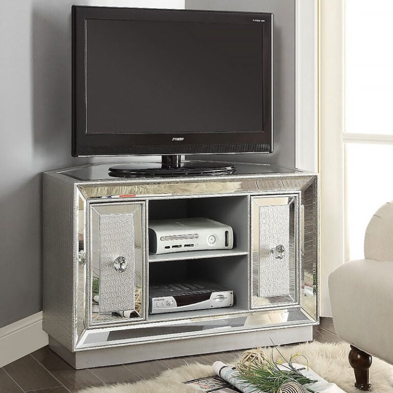 Paris Mirrored Corner TV Stand Cabinet With Mock Croc Faux Leather ...