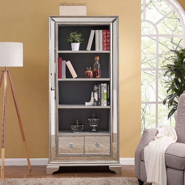Paris Mirrored Glass Bookcase Display Unit With Mock Croc Faux Leather ...