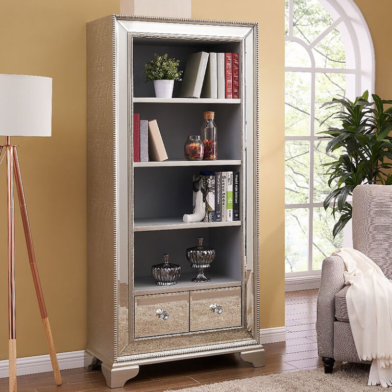 Paris Mirrored Glass Bookcase Display Unit With Mock Croc Faux Leather ...